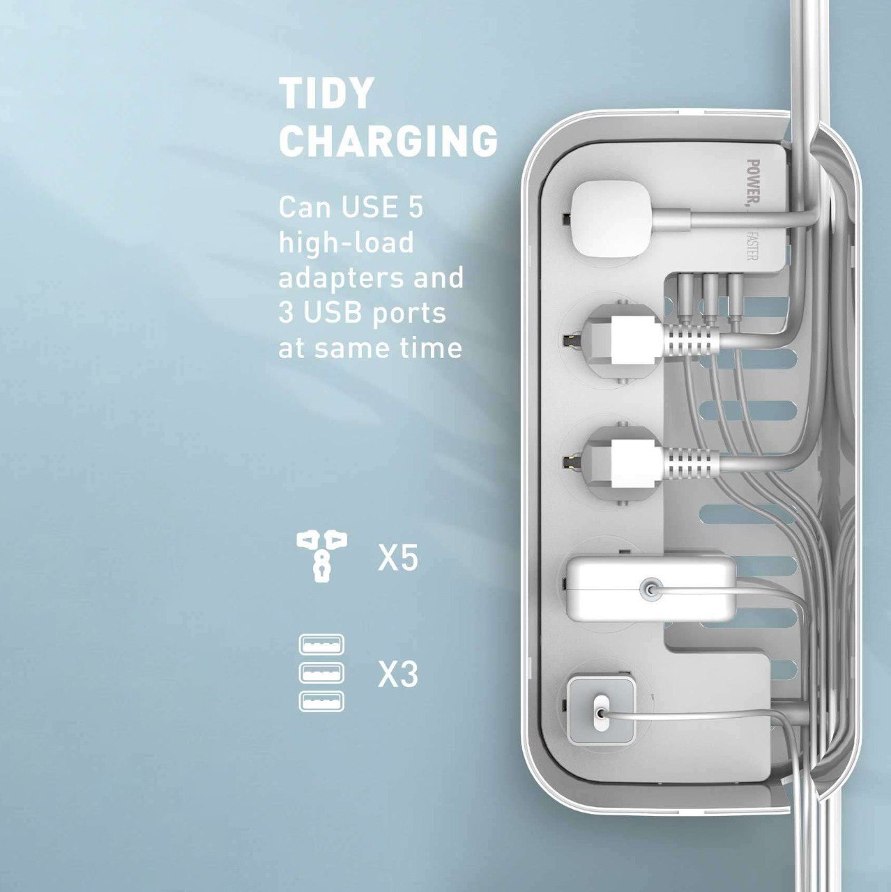 Power Socket with 5 Outlets & 3 USB Outlets in a Box to Organize Wires – Cairo99
