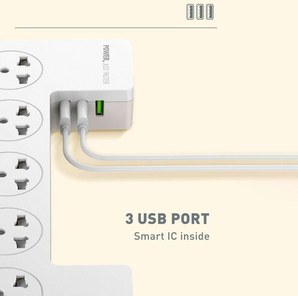 Power Socket with 5 Outlets & 3 USB Outlets in a Box to Organize Wires ...