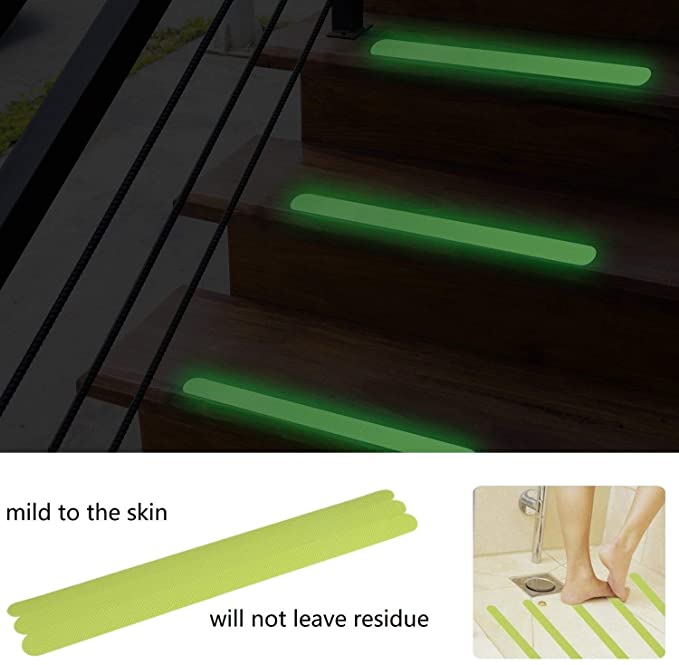 شرائط مضادة للإنزلاق ذاتيه اللصق مضيئة في الظلام لأحواض الأستحمام والسلالم والأرضيات 5 شرائط ...