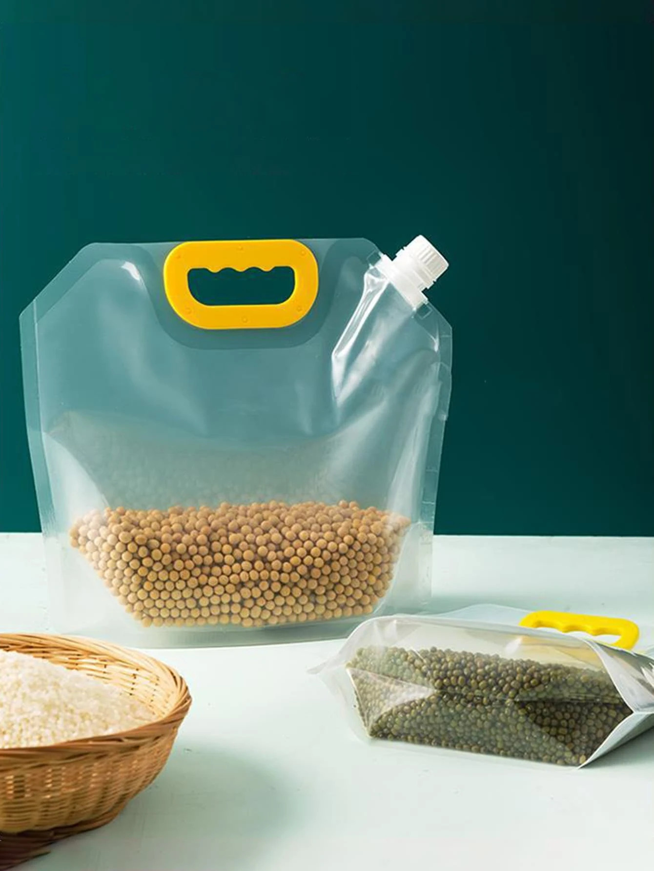 كيس حفظ وتخزين الأرز والحبوب والبقوليات 4 لتر بغطاء ويد قابل للطي والغسيل لإعادة الاستخدام – Cairo99