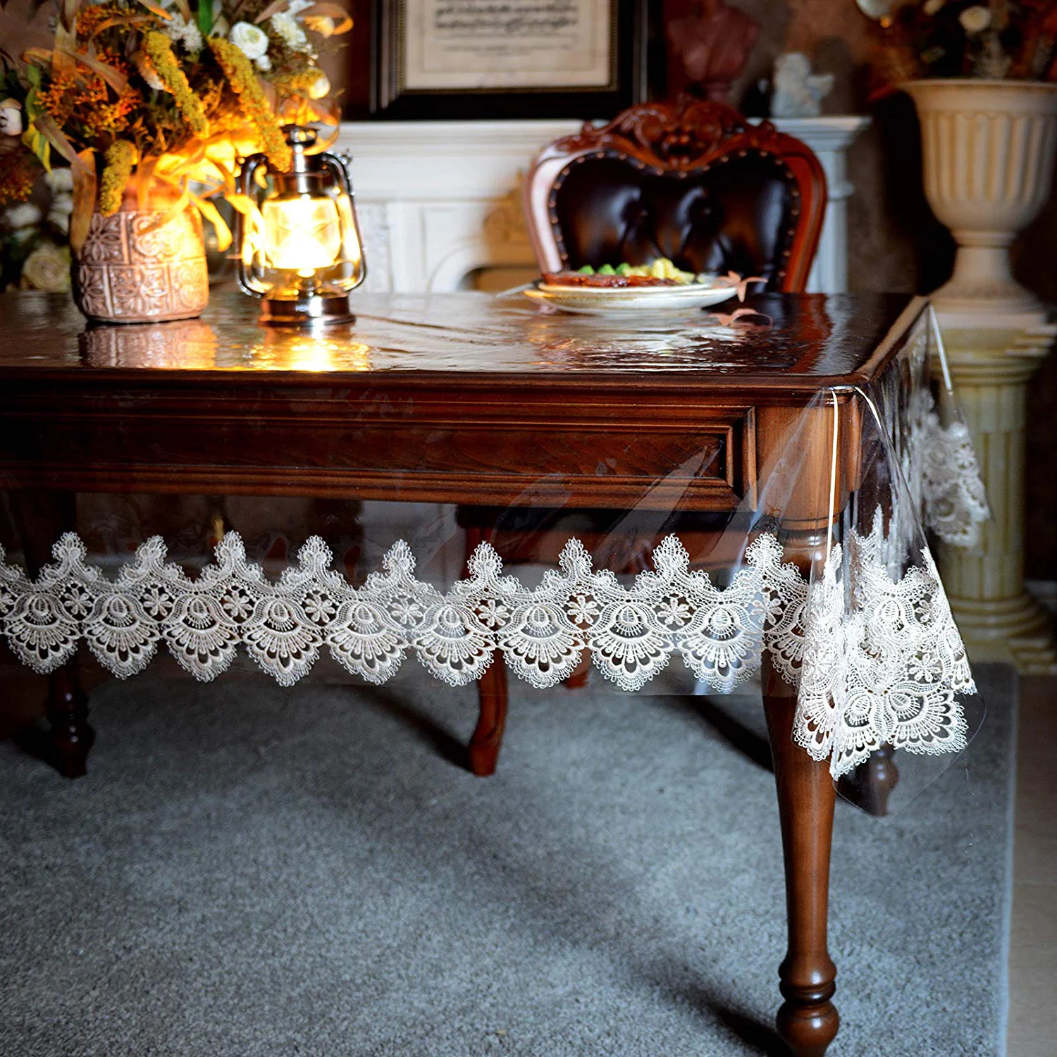 مفرش وتربروف شفاف مع حروف دانتيل أنيقة للسفرة وترابيزة المطبخ – Cairo99