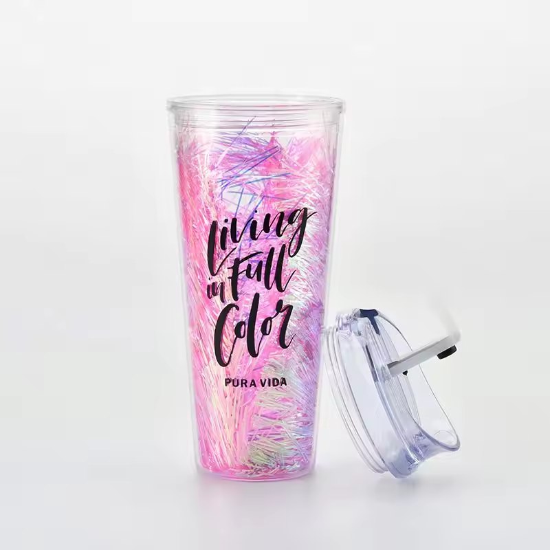 كوباية دابل مزين بالجليتر مع شاليموه وغطاء 600 مللي – Cairo99