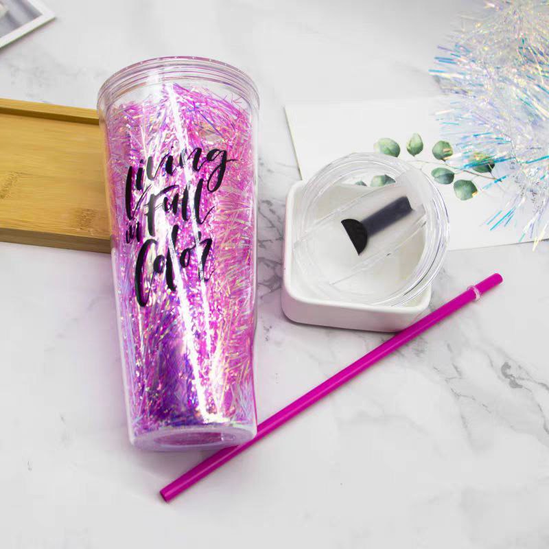 كوباية دابل مزين بالجليتر مع شاليموه وغطاء 600 مللي – Cairo99