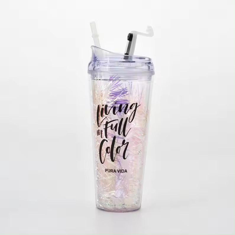 كوباية دابل مزين بالجليتر مع شاليموه وغطاء 600 مللي – Cairo99