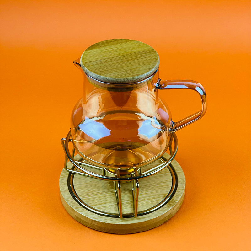 براد بايركس حراري 600 ملي بغطاء خشبي مع استاند معدن _ باللون العسلي – Cairo99