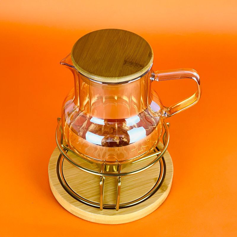 براد بايركس حراري 600 ملي بغطاء خشبي مع استاند معدن _ باللون العسلي – Cairo99