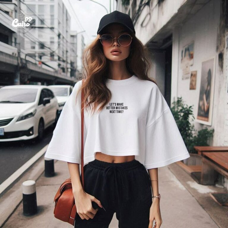 Let’s Make Better Mistakes oversized crop top – White – Cairo99